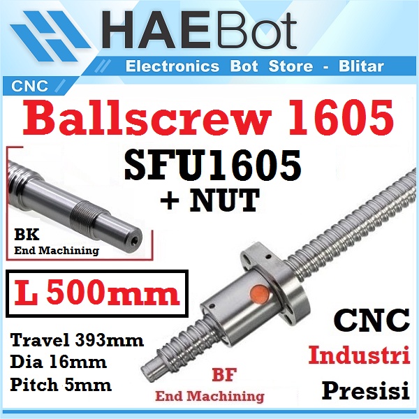 MESIN [HAEBOT] Ballscrew Ball screw SFU1605 1605 50cm 500mm End ...