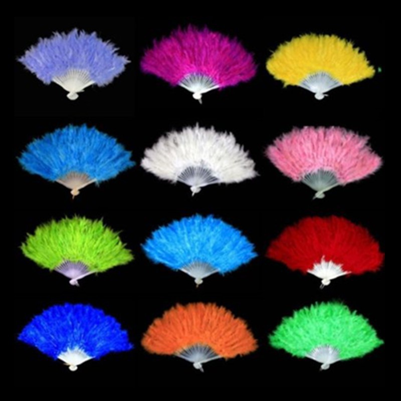 Women Feather Fan Dance Props Hand Goose Feather Folding Nice Wedding ...