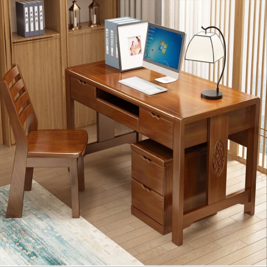 Minimalist Teak Staff Secretary Desk - Office Desk - Work Desk Set ...