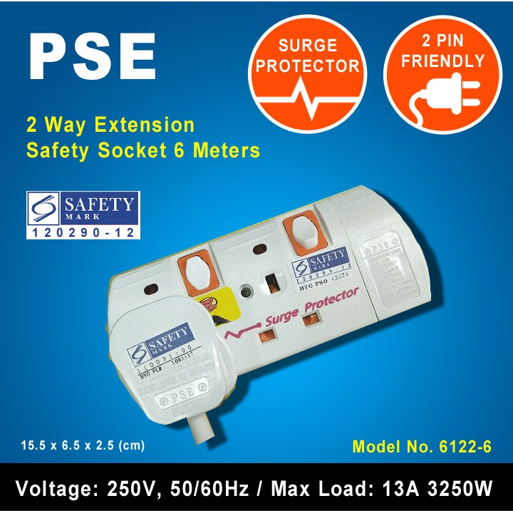 PSE 2 to 6 Way Extension Safety Socket with Surge Protector | Shopee ...