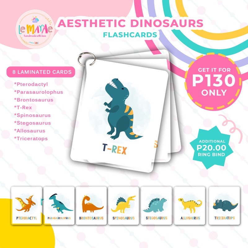 ASTHETIC THEME DINOSAURS Flashcards Laminated Educational Flashcards ...