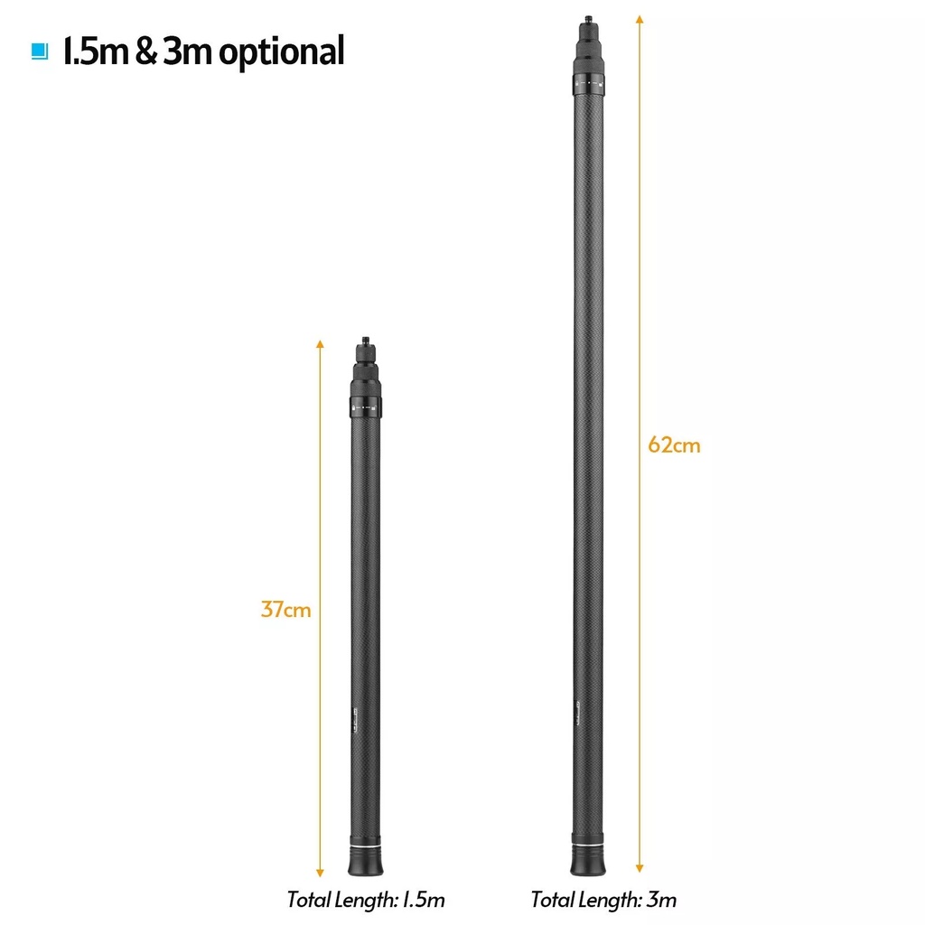 1.5m/3m Carbon Fiber Selfie Stick Adjustable Extension Pole for ...