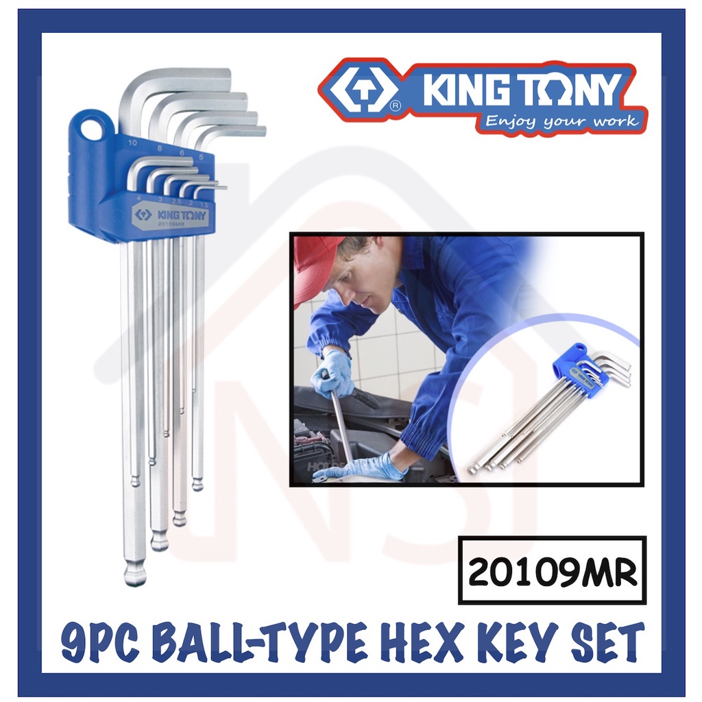 KING TONY 20109MR 9-pc Extra Long Metric Ball Point Type Hexagon Key ...