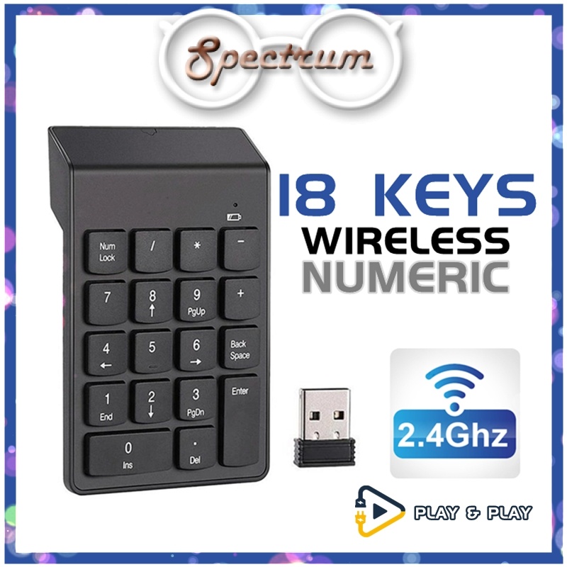 18 Keys Wireless Number Pad Keyboard With 2.4G USB Receiver Numeric ...