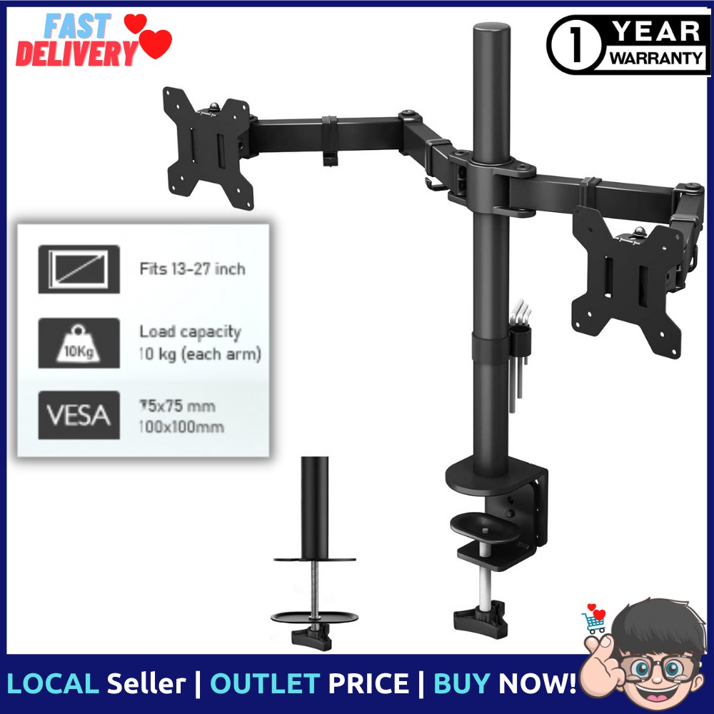 Premium Dual Monitor Mount for 2 x 13-27'' Screens, Fully Adjustable ...