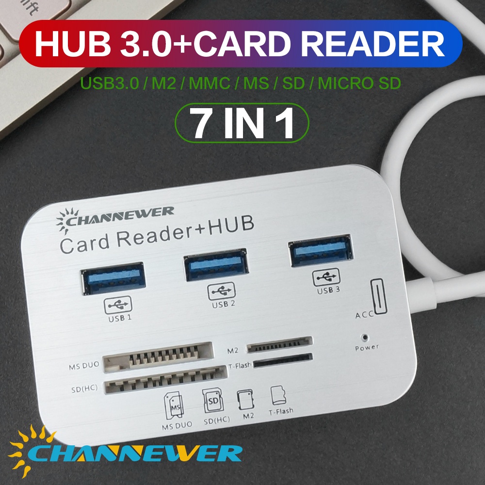 7-in-1 Card Reader with 3 Ports USB 3.0, High Speed External Memory ...