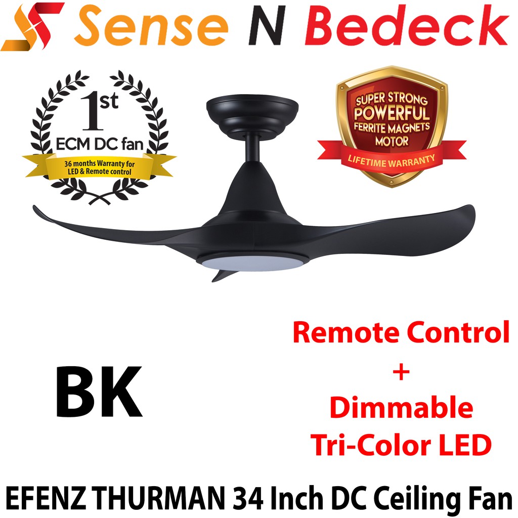 EFENZ THURMAN 34 Inch DC Motor Ceiling Fans with Tri-Color LED | Shopee ...
