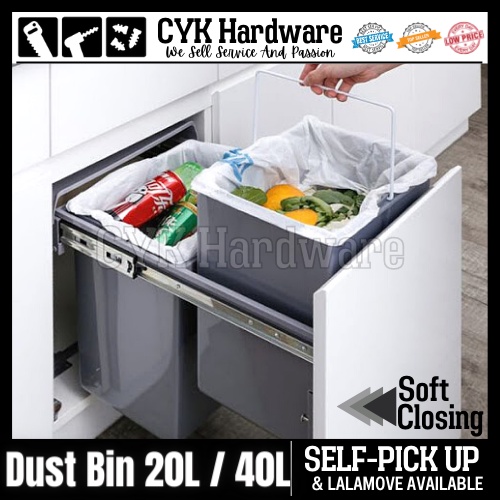 Cabinet Kitchen Bottom Mounted Bin With Soft Closing Slide (400mm [ 20L ...