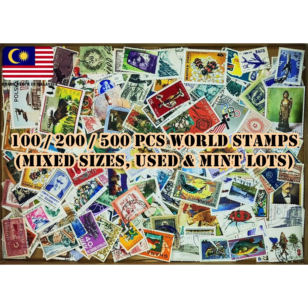 100 / 200 / 500 PCS World Stamps Mixed Sizes, Used and Mint Lot (FREE ...