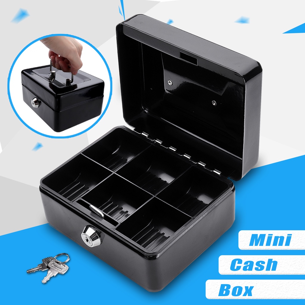 Mini Portable Sturdy Metal Money Safe Storage Cash Box with Coin Tray ...