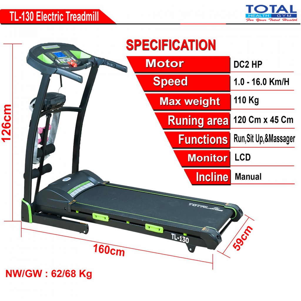 Treadmill Elektrik TL-130 MANUAL INCLINE | Shopee Singapore