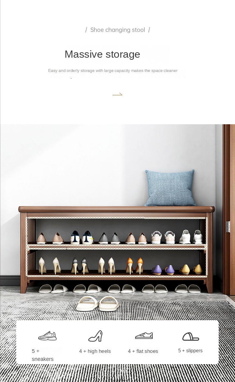 [Ready Stock]Solid wood shoe changing stool: a bench that integrates a ...