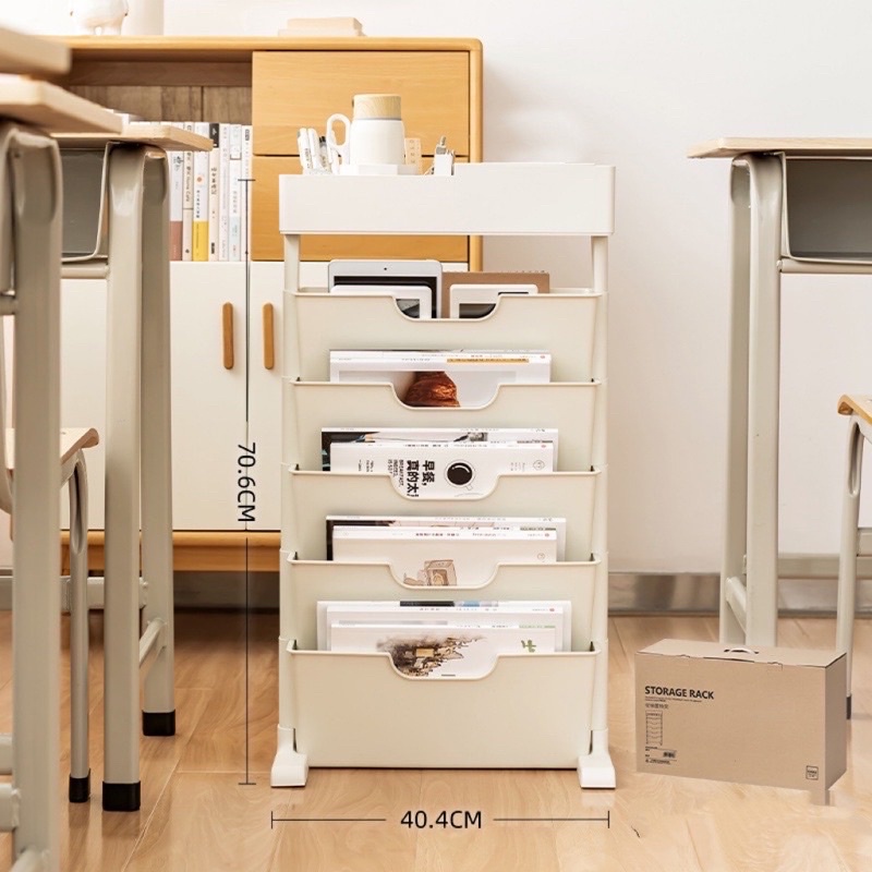 5 Tiers Moveable Bookshelves Multipurpose Portable Storage Rack with ...