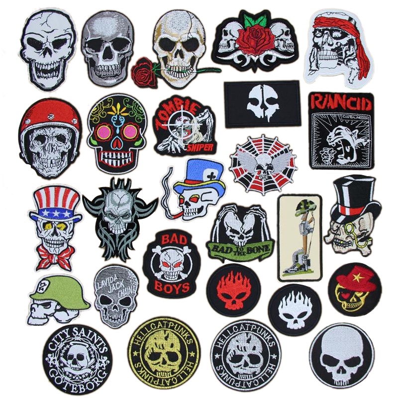 Skull Death Rose Zombies Series Embroidered Cloth Stickers Clothes ...