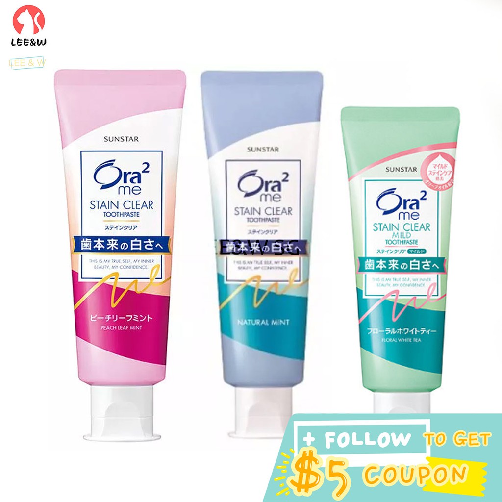 [Bundle of 2] SunStar Japan Ora2 Stain Clear Toothpaste Tooth Care 125g/130g (Peach Leaf Mint ...