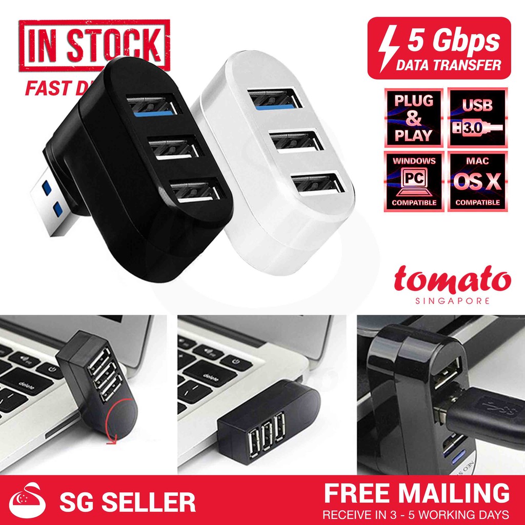 [SG Seller] USB 3.0 3-Ports Rotatable Hub High Speed Portable Data ...