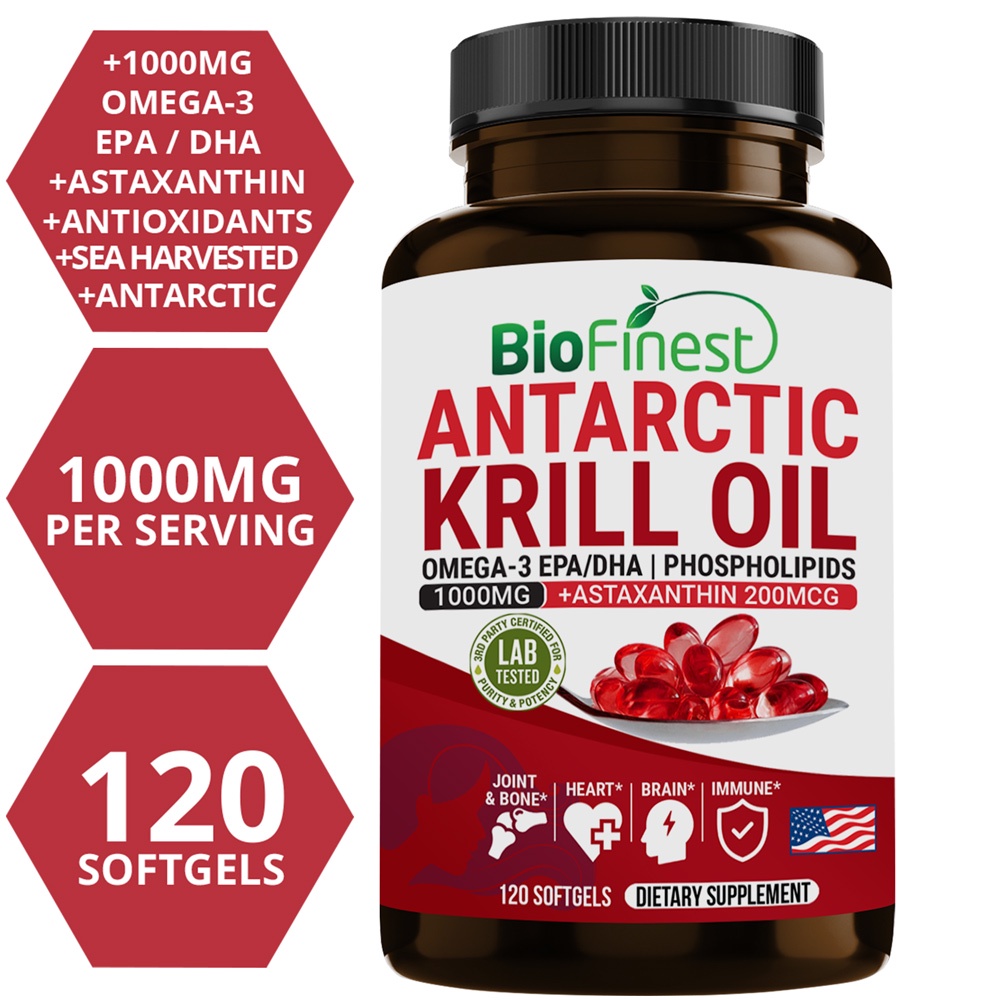 Biofinest Antarctic Krill Oil 1000mg Supplement - 12x EPA DHA Omega 3 ...