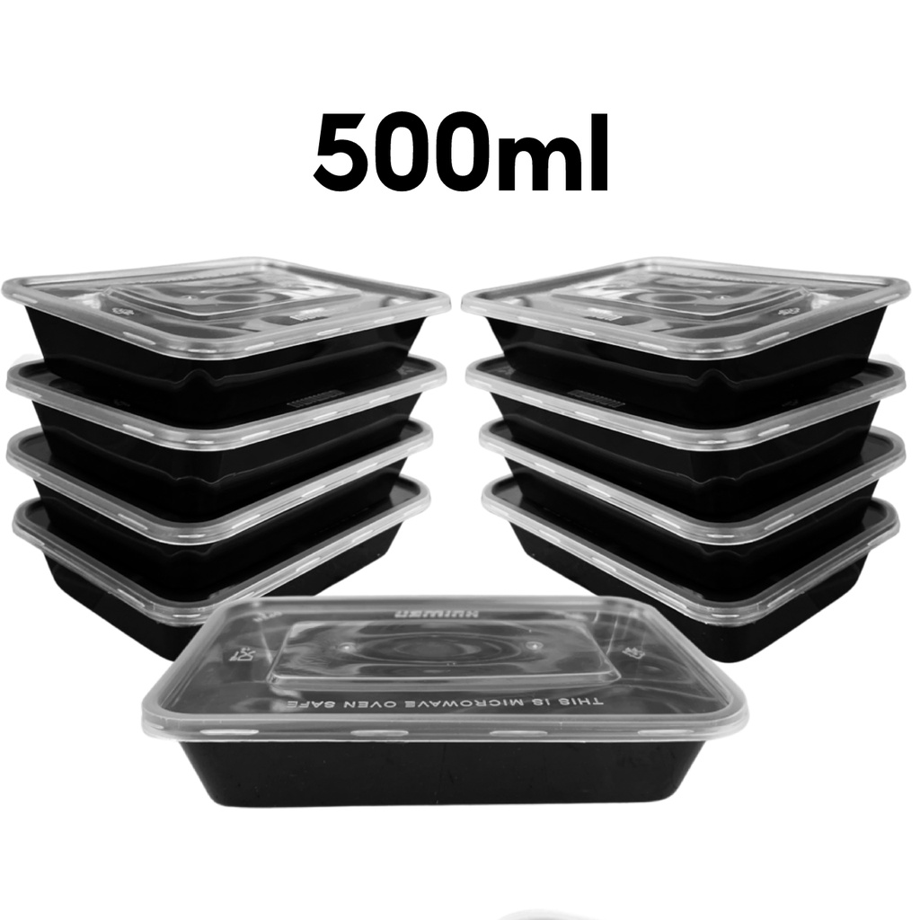 [Ready Stock SG] [100sets] Black Rectangle Disposable Food Container Plastic Box 500ml | Shopee ...