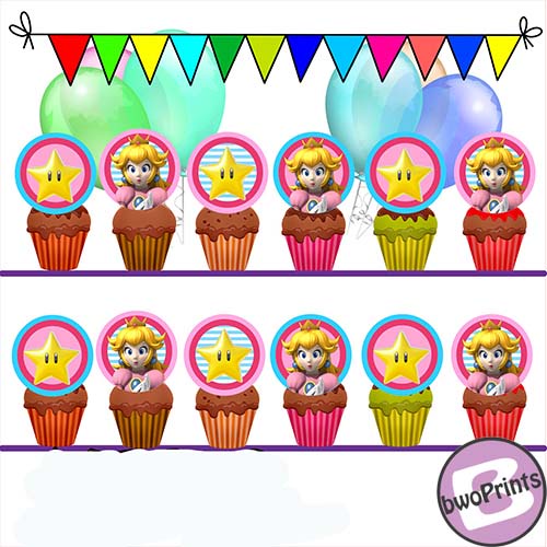 Princess Peach Cupcake Topper Cake Toppers Birthday Party Baby Shower ...