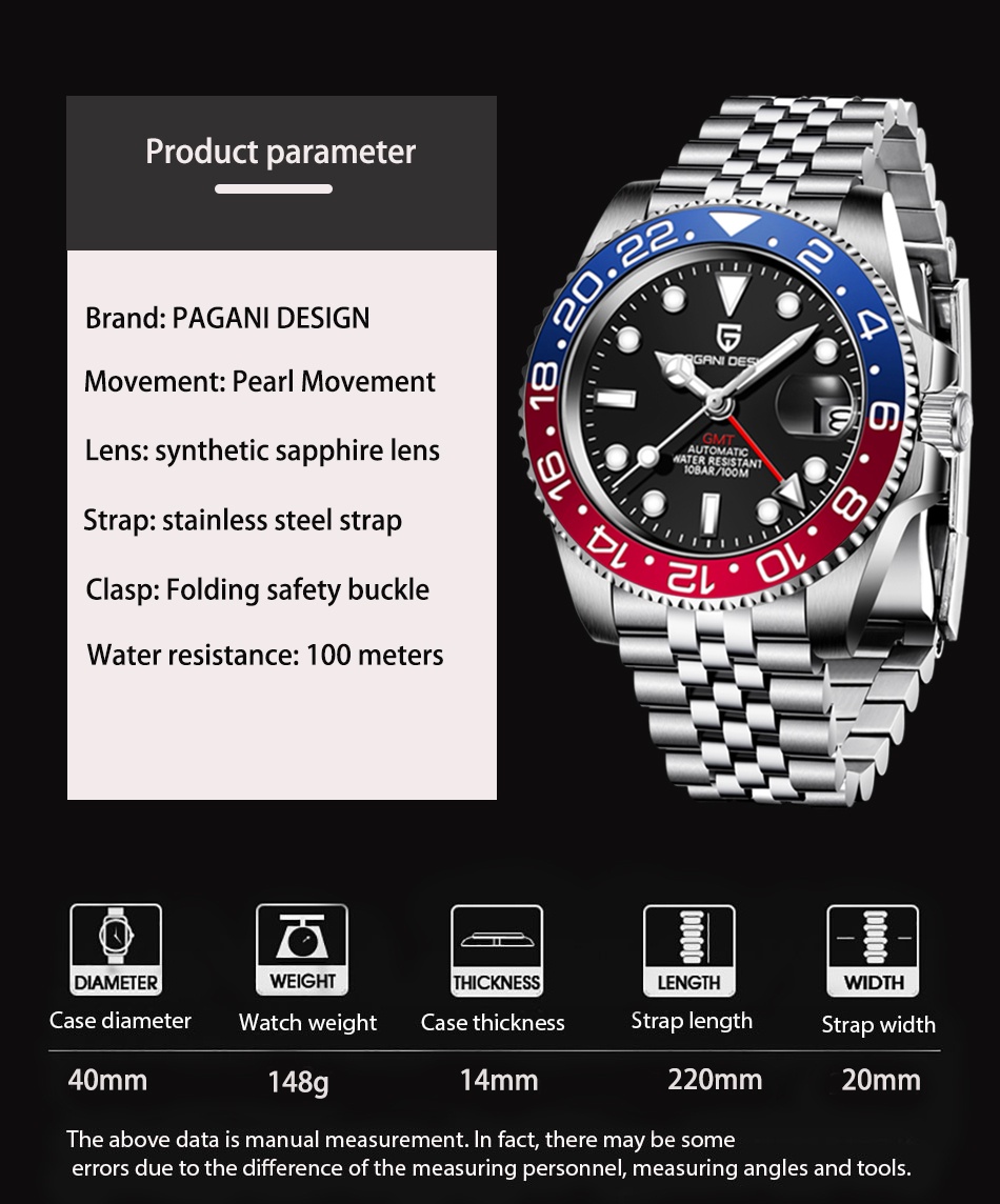 Pagani Design watch 40MM automatic watch GMT Seiko NH34 watch men 100M submariner Ceramic bezel ...