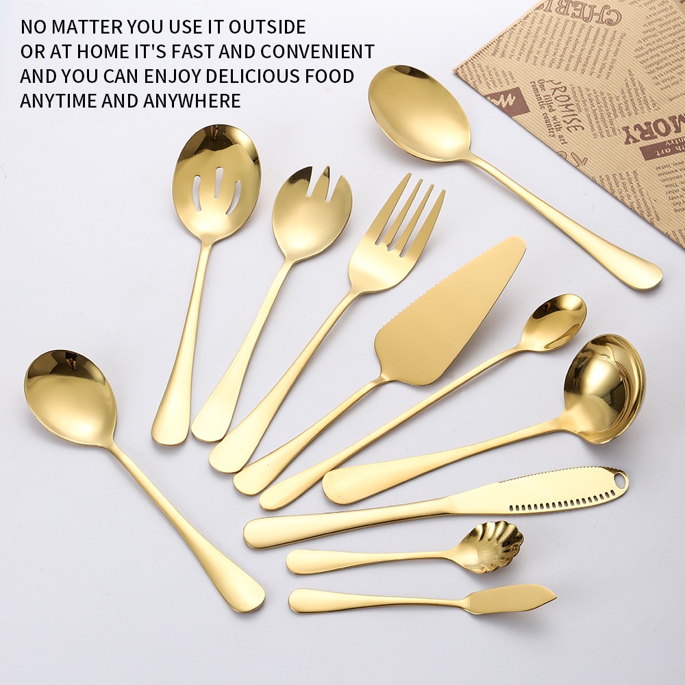 Stainless Steel Big Soup Serving Spoon and Fork Set Cake Shovel Butter ...