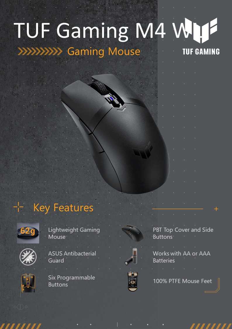 ASUS TUF Gaming M4 Wireless Gaming Mouse, dual wireless modes ...