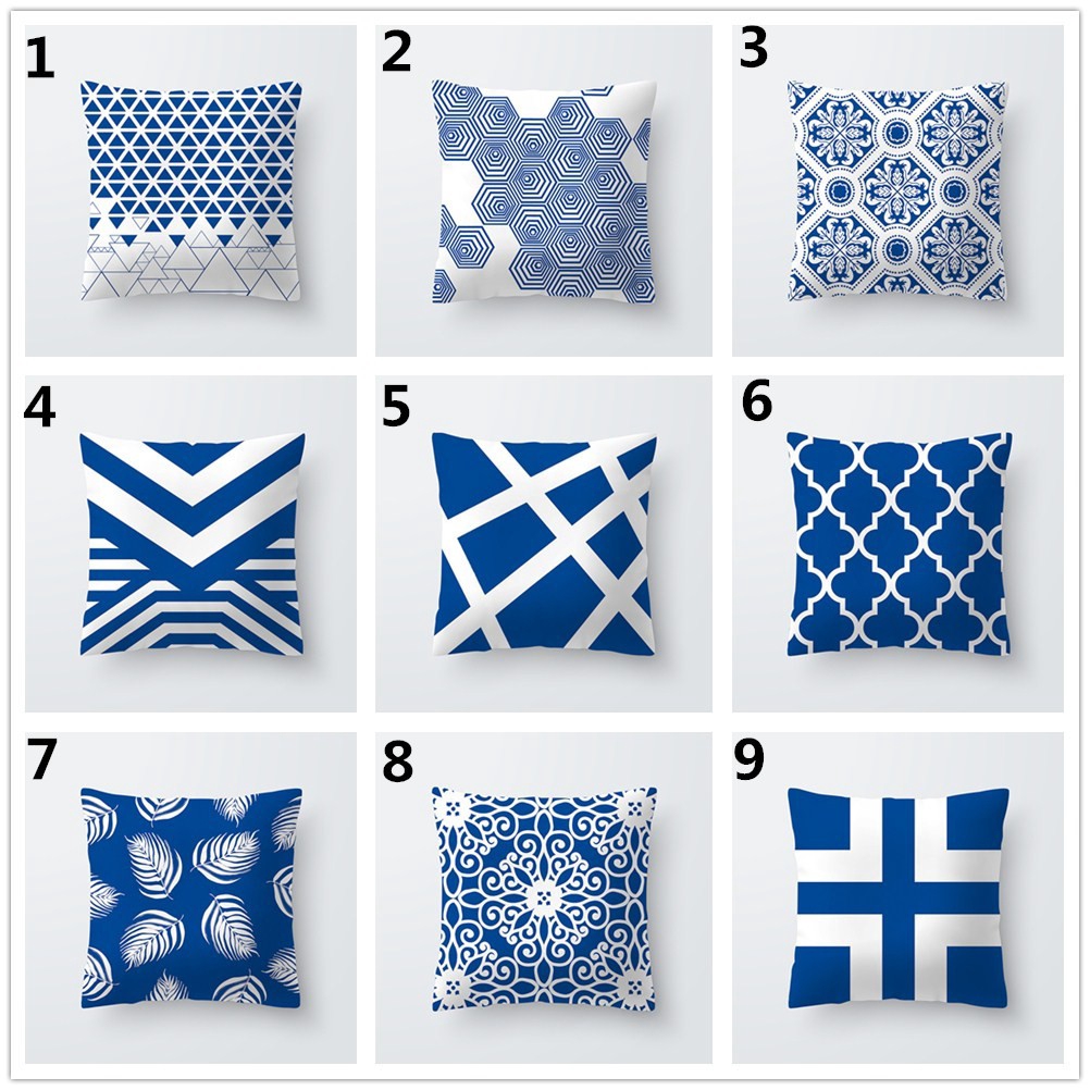 Nordic Style Decorative Throw Pillow Case Blue Geometric Pillow Cushion ...
