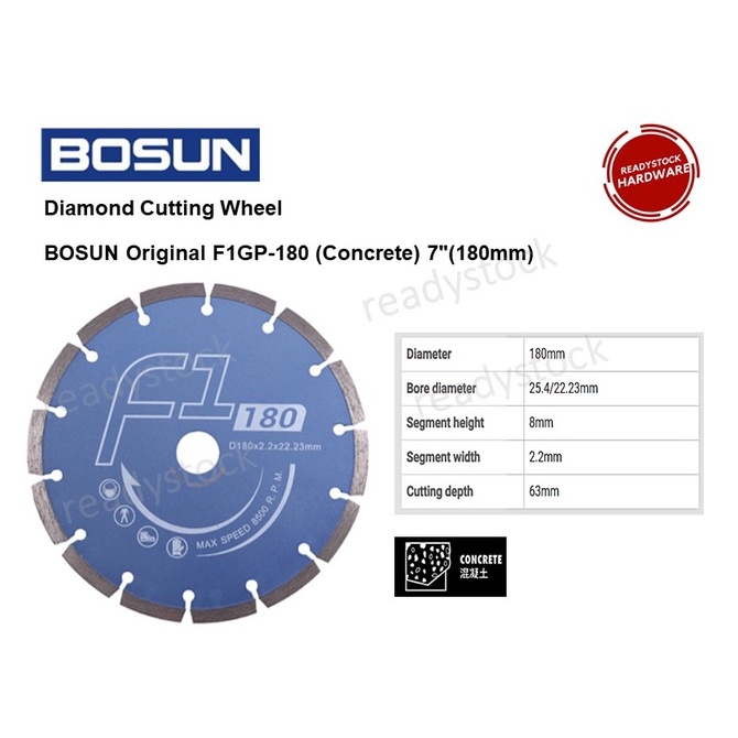 BOSUN F1GP-180 Diamond Blade 7" / Mata Potong Simen/ Cutting Wheel ...