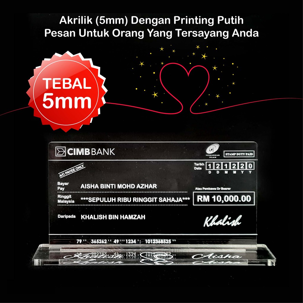 Replika Cek/Exclusive Mock cheque/Cek Hantaran/Mock cek perkahwinan/Cek ...