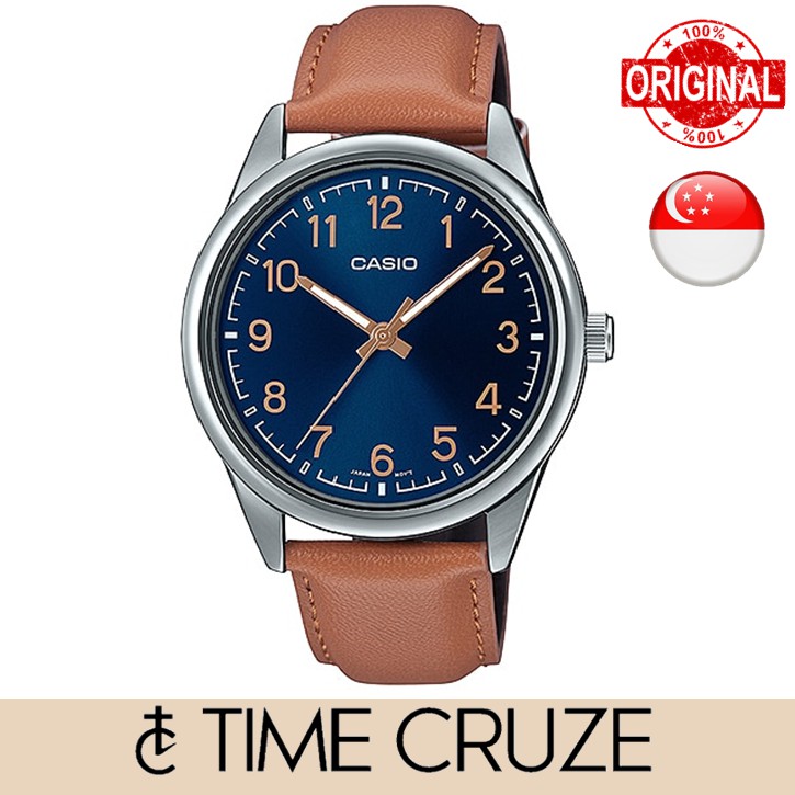 [Time Cruze] Casio Analog Quartz Brown Leather Strap Blue Dial Men Watch MTP-V005L-2B4UDF MTP ...