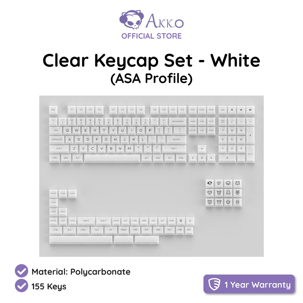 AKKO Clear Transparent Keycap Sets - ASA keycap Set 155 Keys [8 Color ...