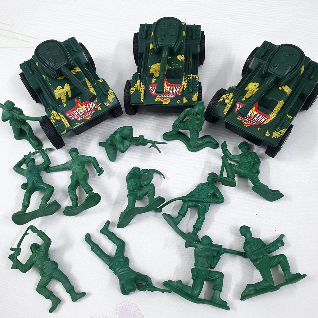 Combo of 03 tank models and 12 fighters (green) | Shopee Singapore