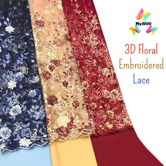 Exclusive 3D Floral Embroidered Lace & Plain Lining Fabrics / Wedding ...