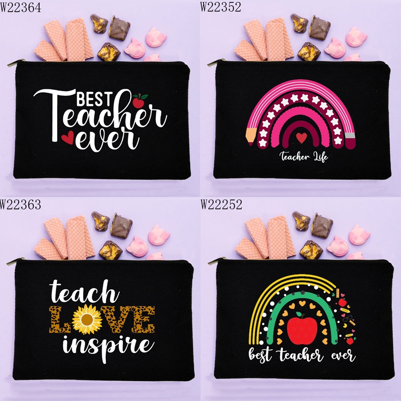 Teach Love Inspire Pencil Bag Teacher's Day Stationery Storage Bag Coin ...