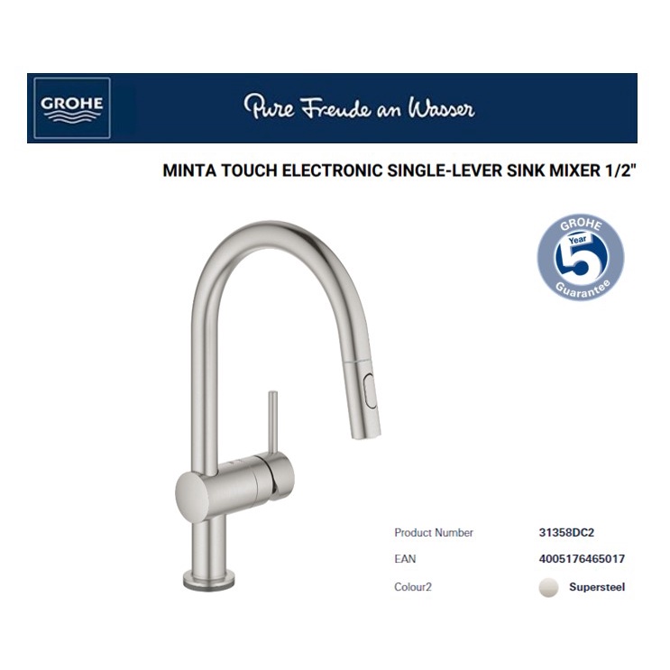 GROHE MINTA TOUCH ELECTRONIC SINGLE-LEVER SINK MIXER With Pull-Out ...
