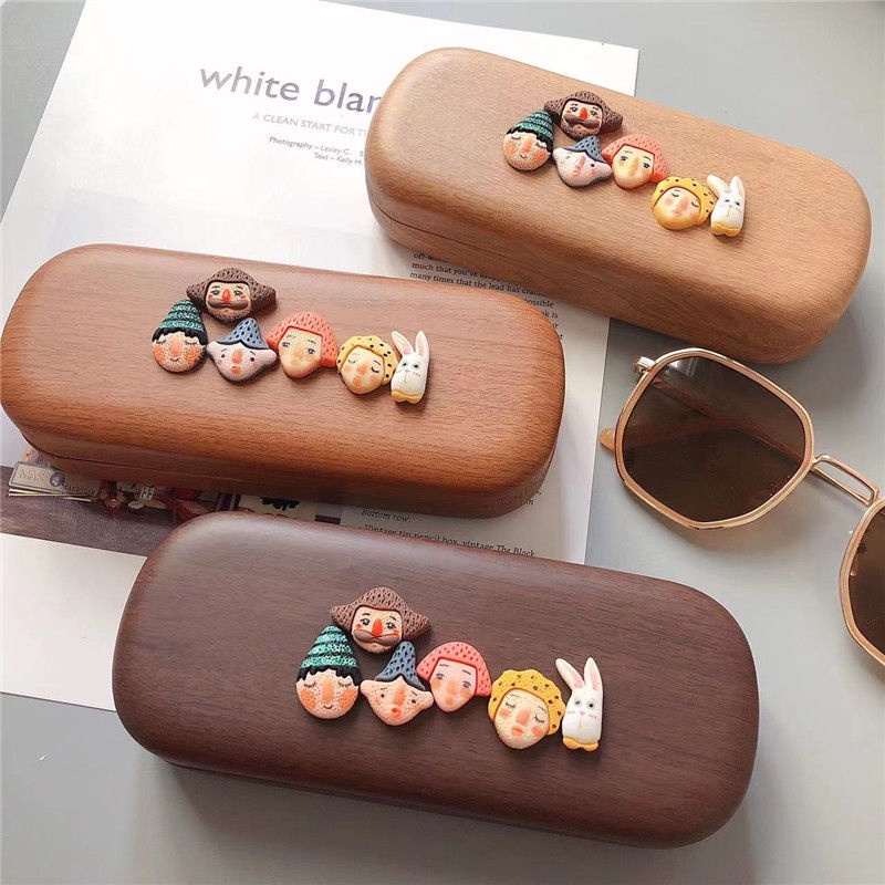Creative Wood Grain Frame Myopia Glasses Case Cute Retro Figure Simple ...