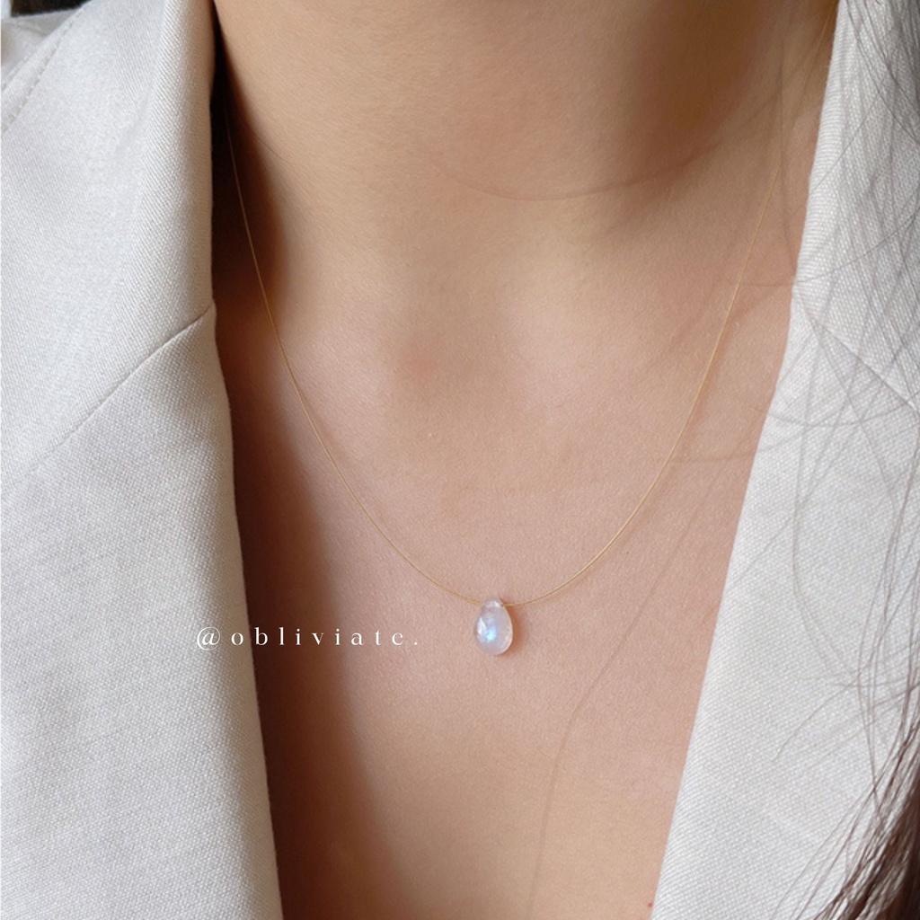 18K Gold Waterdrop Natural Moonstone Pendant Chain Necklace • 316L ...
