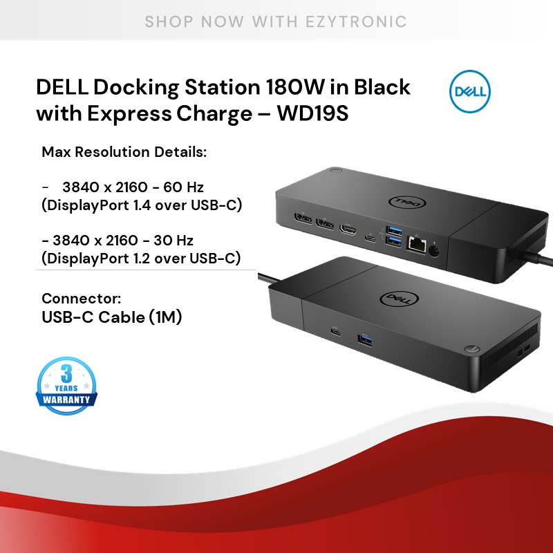 Dell Docking Station-WD19S 180W with Dell ExpressCharge USB-C Dock 4K ...