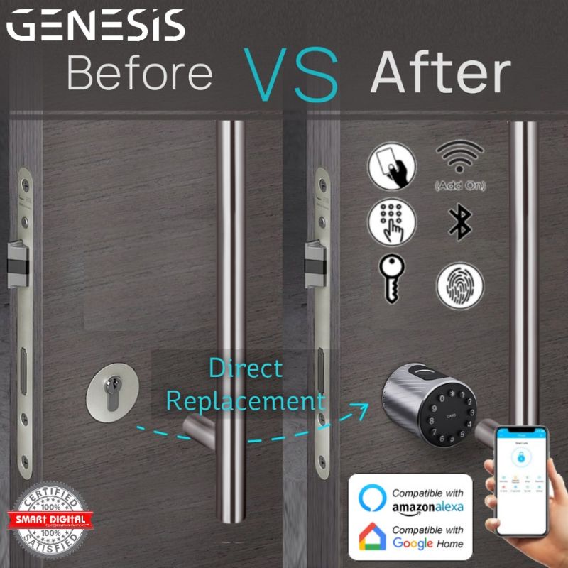 ⭐️NEW⭐️ GENESIS C01 6-Way App Biometric Smart Digital Key Cylinder Lock ...