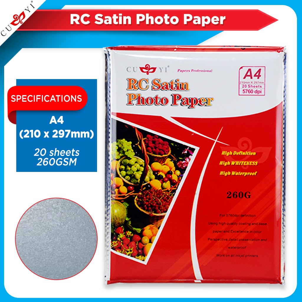 (10packs) A4 Size Photo Paper RC Satin / RC H-Glossy / RC Woven / Tree ...