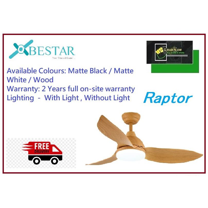 Bestar Raptor Ceiling Fan with Light - Wood , MATT WHITE, MATT BLACK ...