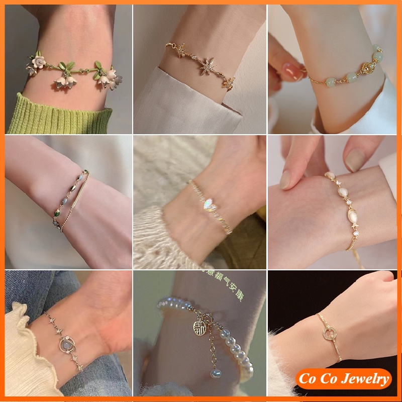 JOJO COCO Korean Adjustable Pearl Rhinestone Heart Bracelet for Women Charming Brangle | Shopee ...