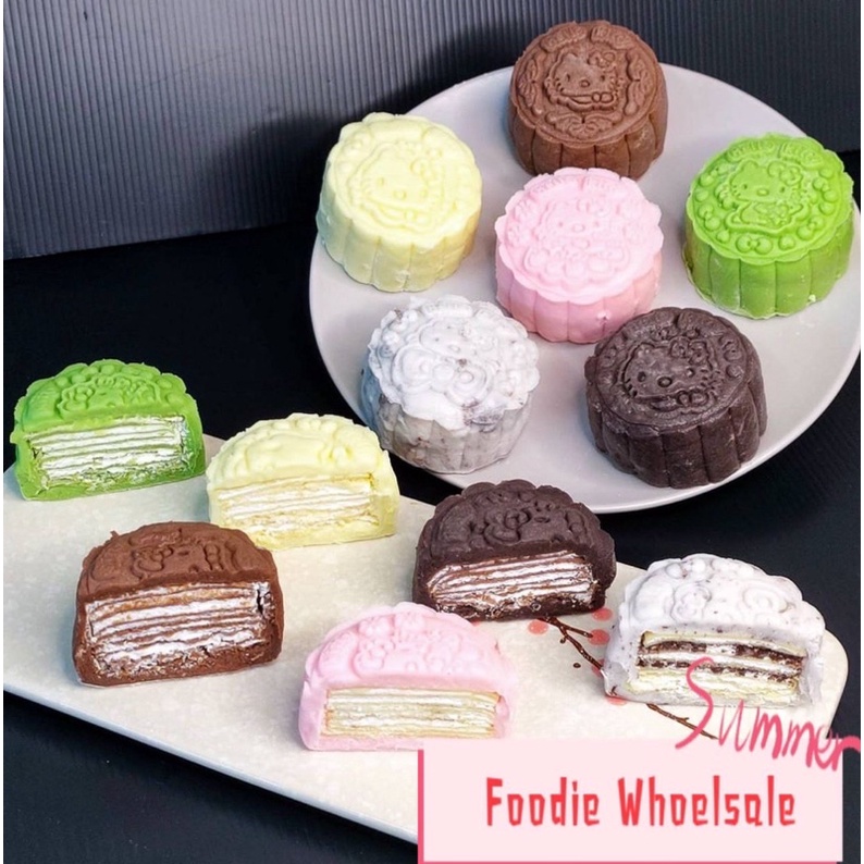法式千层冰皮月饼 Millie crepe snowskin mooncake hello kitty winnie pooh mickey ...