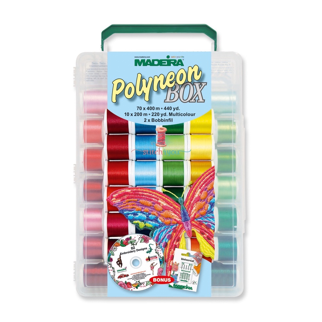 Madeira Polyneon Embroidery Machine Threads Bundle Soft Box, 80 Colours ...