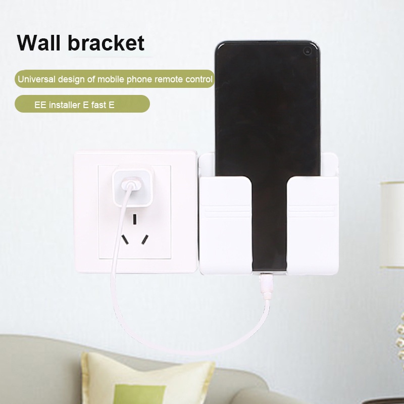 Wall Mounted Phone Bracket Remote Control Storage Box Mobile Phone Plug ...