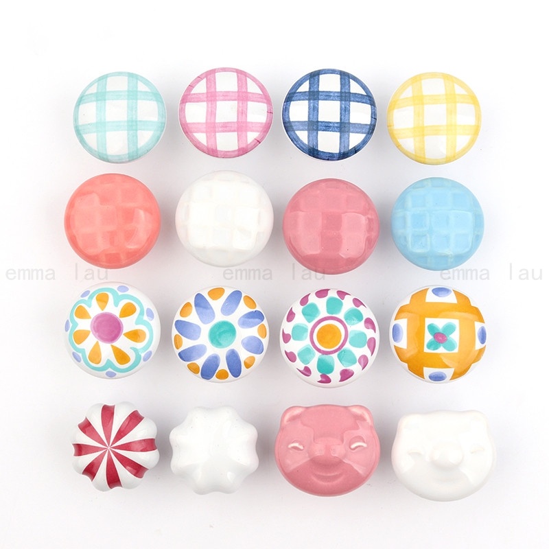 Colorful Ceramic Knob and Handle Round Cabinet Door Knobs Drawer Closet ...