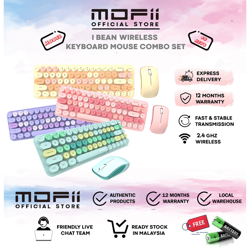 MOFII I Bean Wireless Keyboard Mouse Combo Set Office Table Laptop PC ...