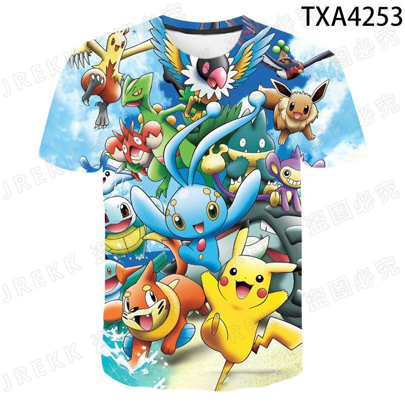 2021 new Pokemon Pikachu Anime kids Graphics Short-sleeved T-shirt 3D ...