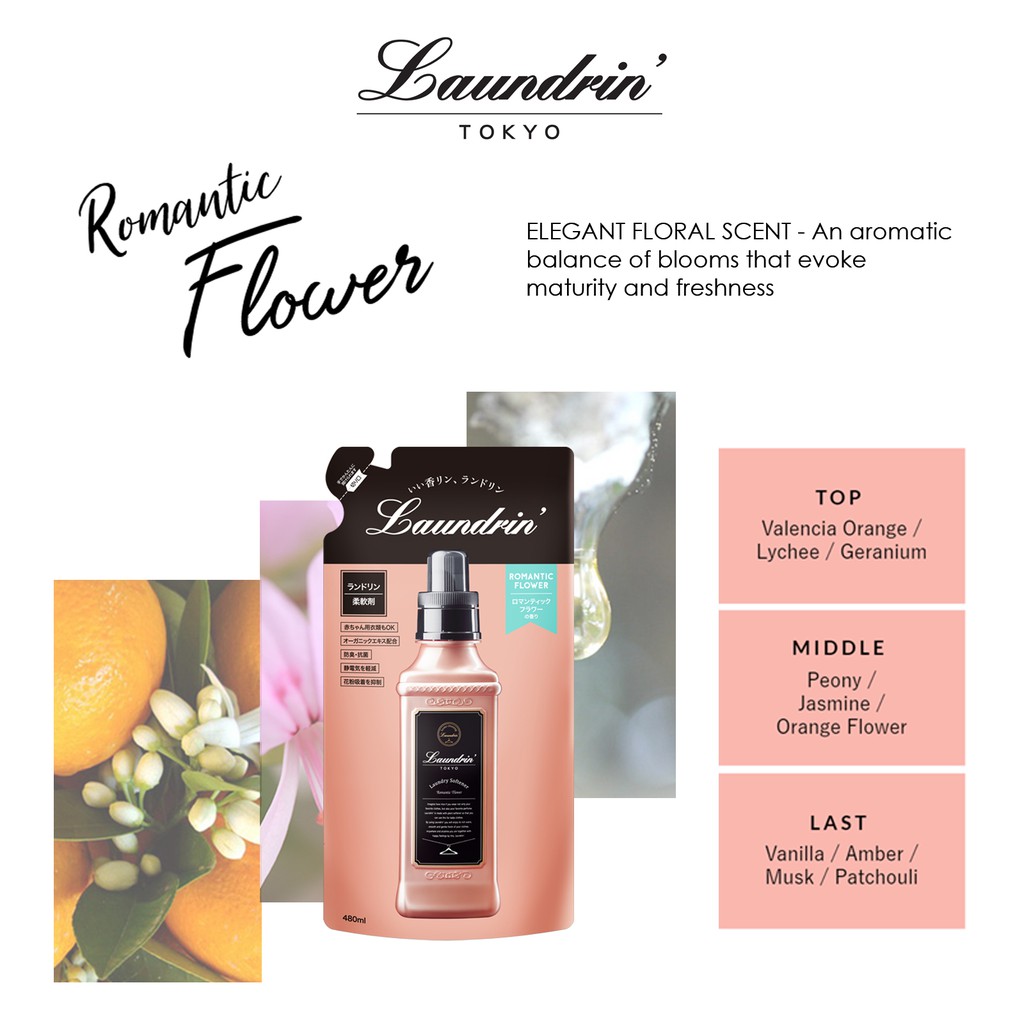 Laundrin Fabric Softener Refill 480ml (Classic Floral, Classic Fiore, No.7, Romantic Flower ...