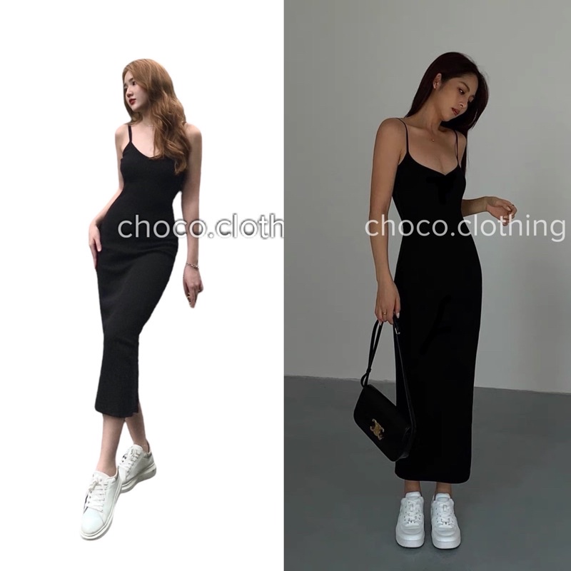 Women's long, body-hugging 2-strap dress made of stretchy ribbed fabric ...